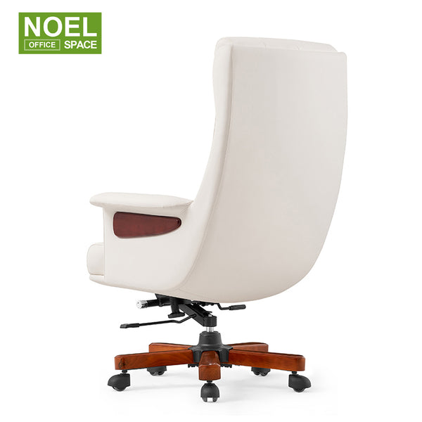 Kim-H(Wood base,white),high back executive PU office chair – NOEL FURNITURE