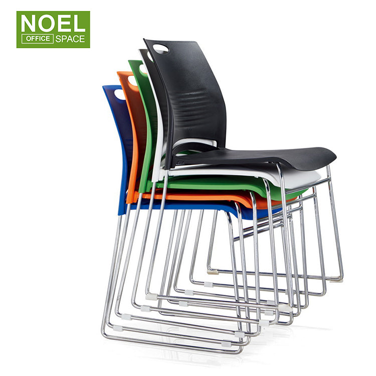 Candice, PP plastic backrest chrome solid steel frame stackable plasti ...